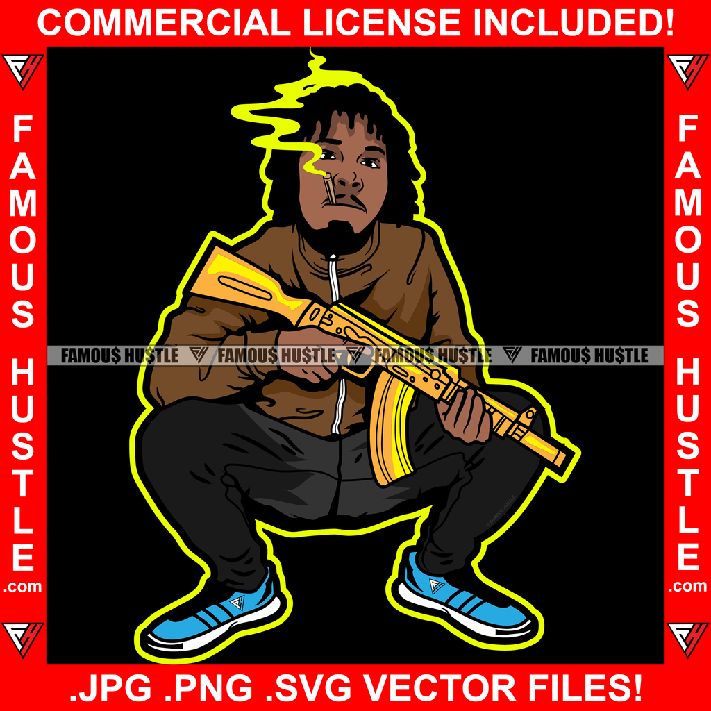 Gangsta By Blood Gangster Man Cigar Smoking Gold Machine Gun Sneakers ...