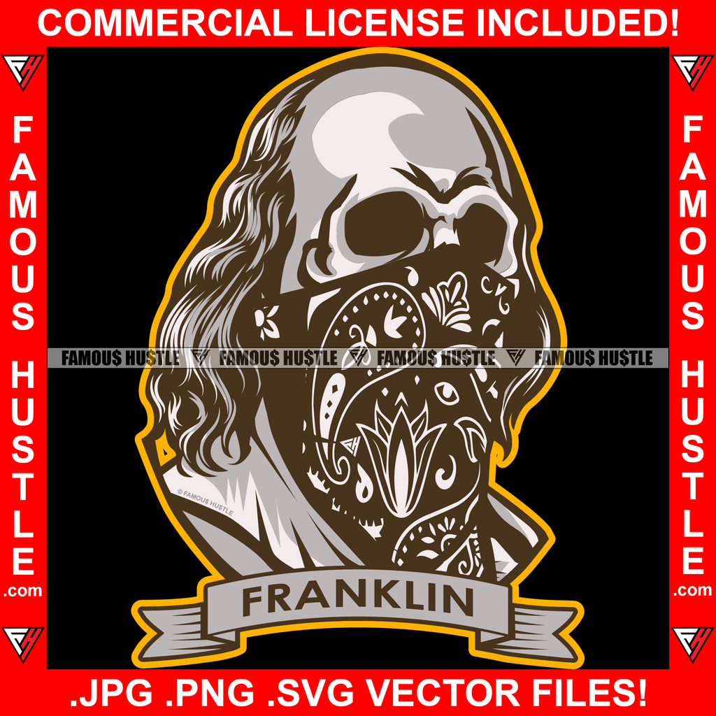 Franklin Famous Hustle Gangster President Ben Face Skull Bandanna Hip ...