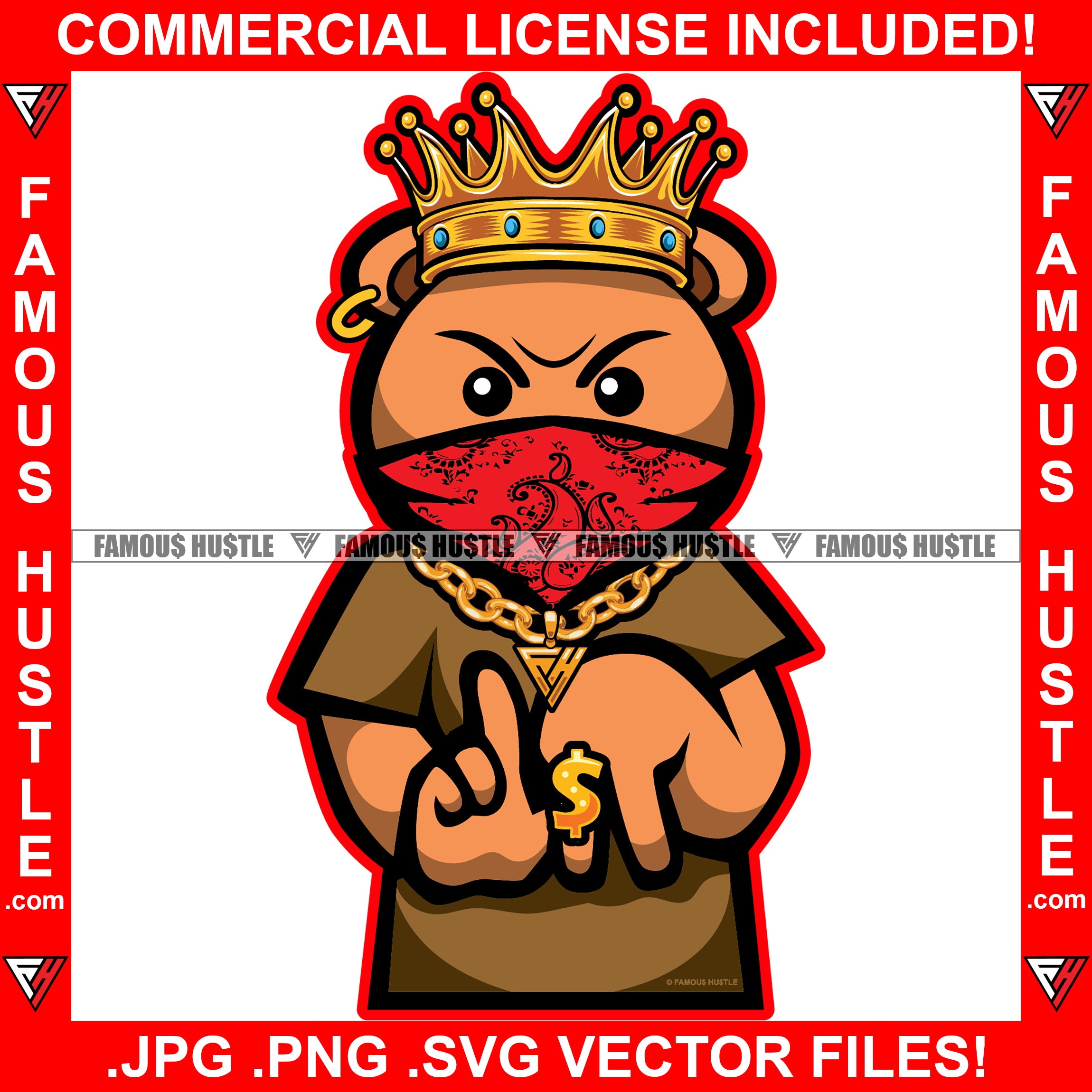 Get Shit Done Gangster Teddy Bear King Red Face Cover Gold Dollar Sign ...