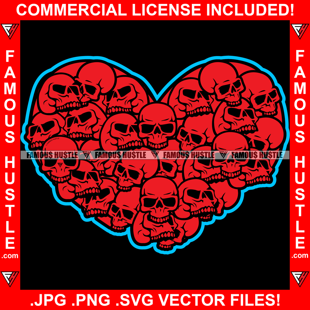Heartless Famous Hustle Red Heart Made Of Skulls Rap Hip Hop Saying Tr ...