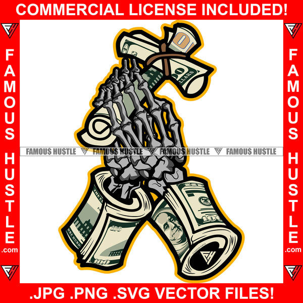 Famous Hustle 100 Dollar Bill Money Roll Skeleton Bone Hands Holding C ...