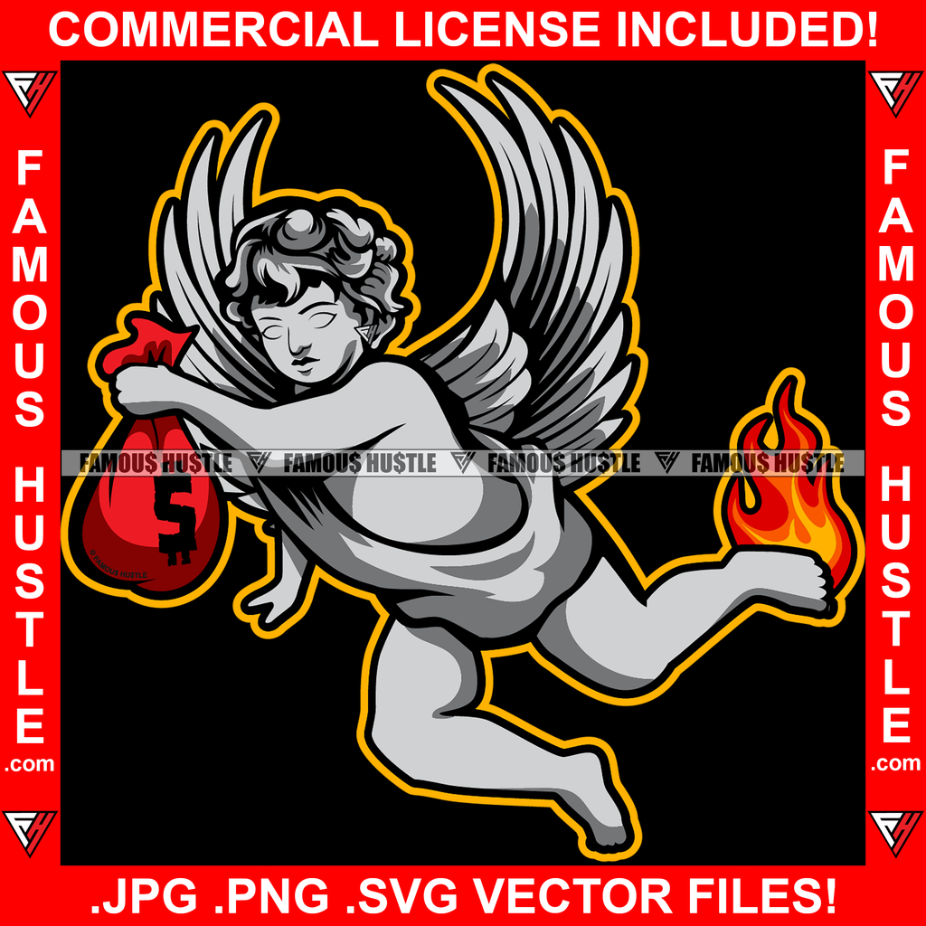 Gangster Angel Wings Statue Cash Money Red Bag Fire Tattoo Hip Hop Rap ...