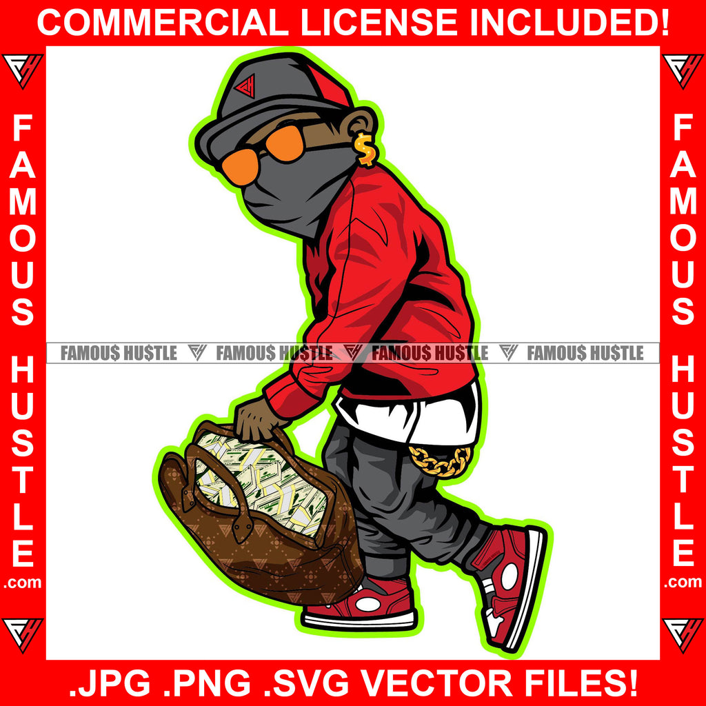 Got Money Gangster Man Face Cover Cap Sunglasses Cash Bag Gold Dollar ...