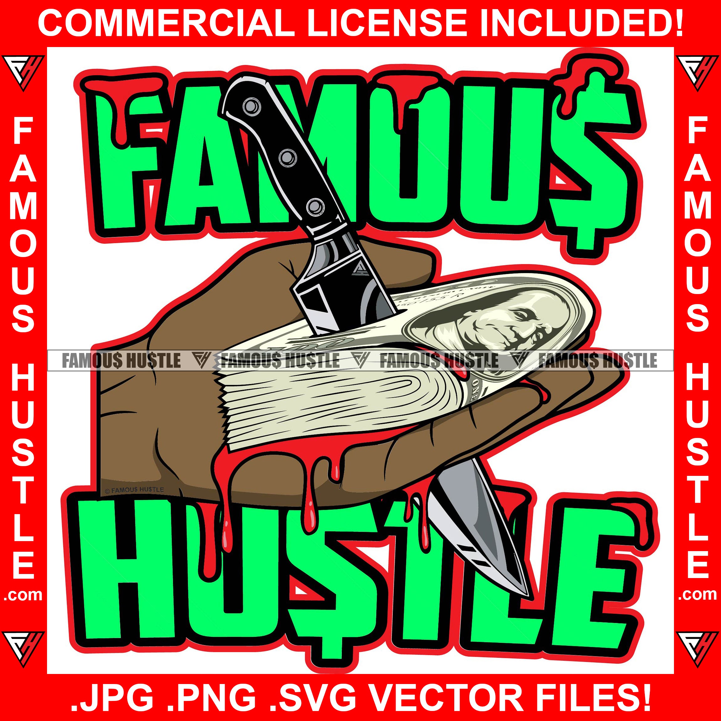Famous Hustle Black Hand Bloody Cash Money Knife Bundle Hip Hop Rap Ra ...