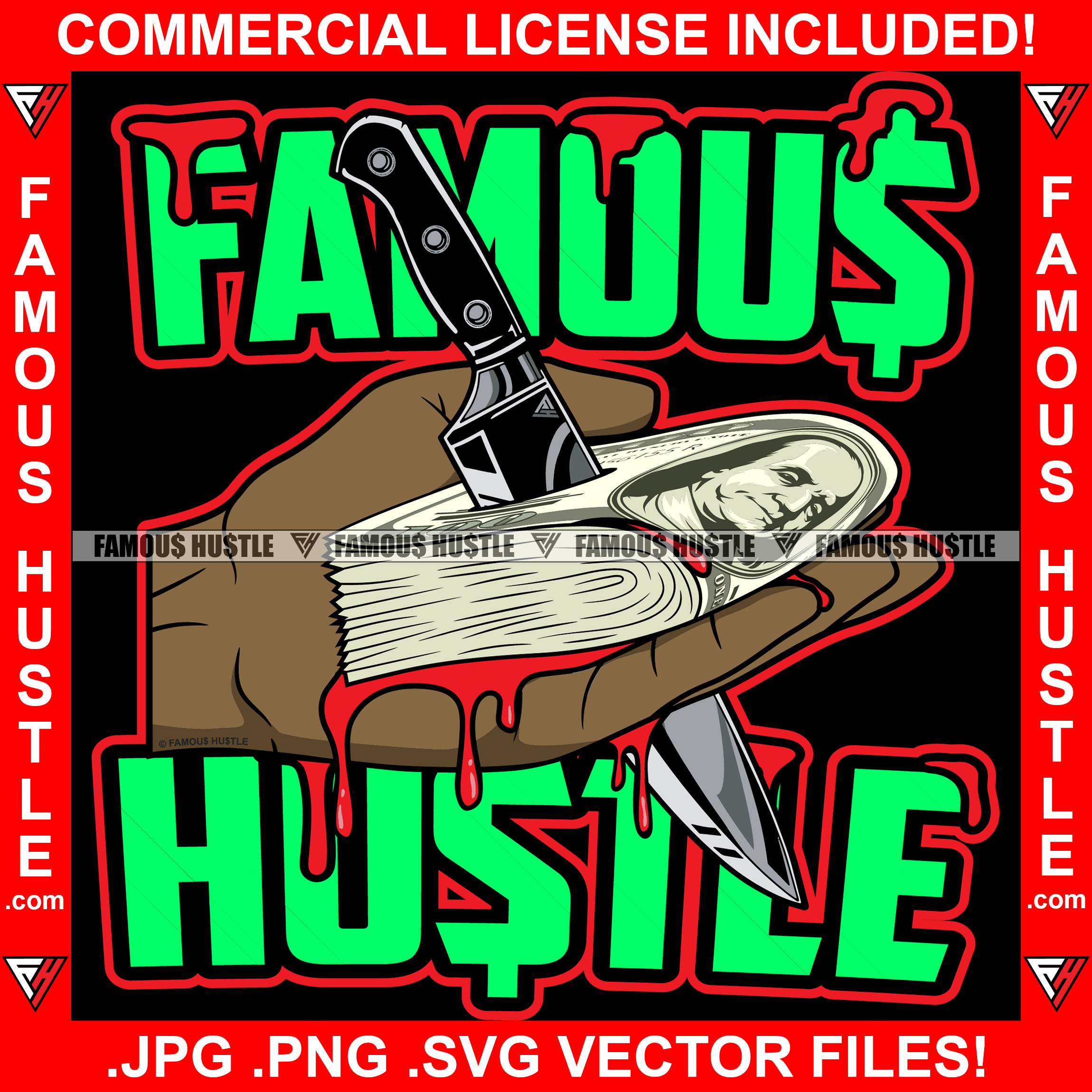 Famous Hustle Black Hand Bloody Cash Money Knife Bundle Hip Hop Rap Ra ...