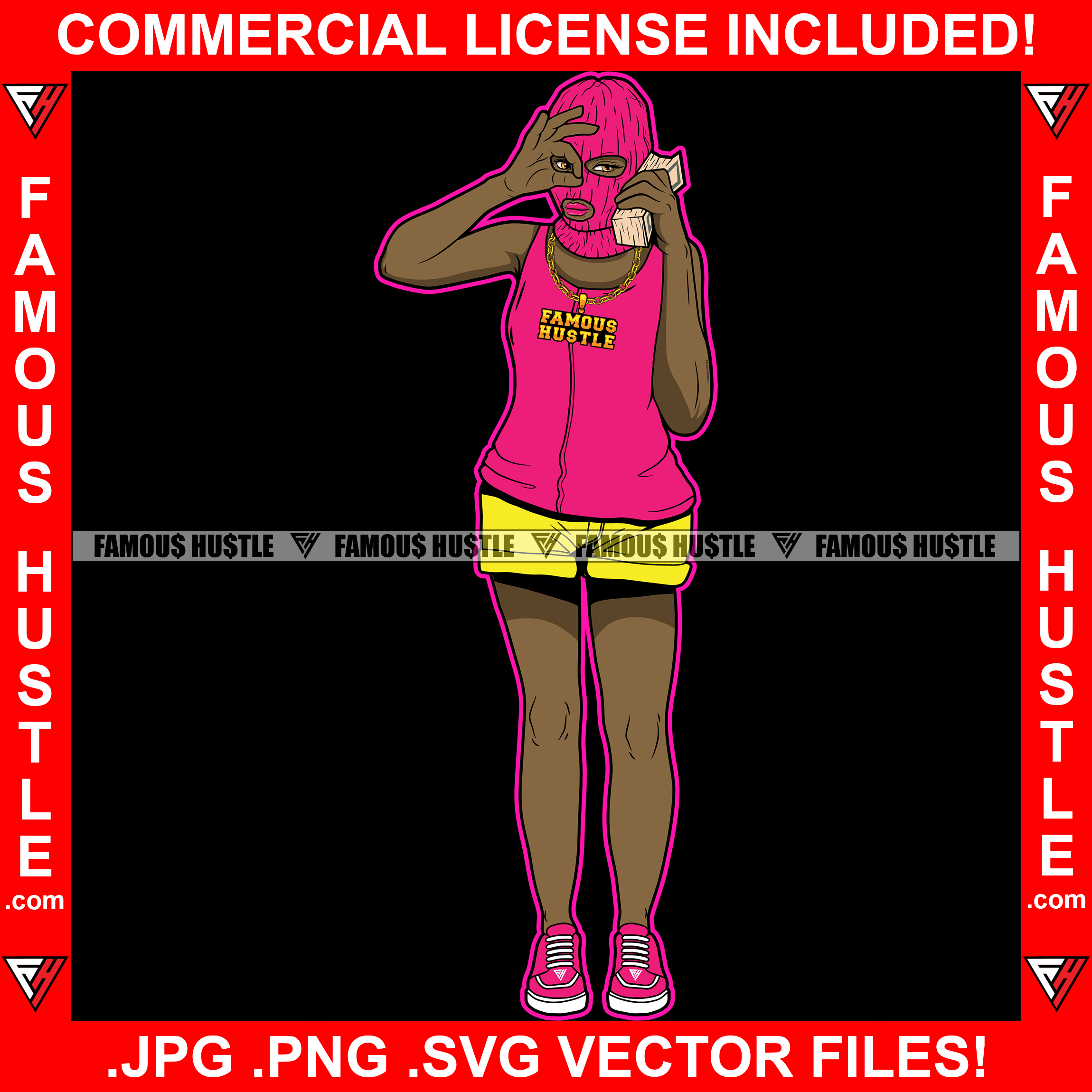 Cash On My Mind Sexy Gangster Woman Ski Mask Female Lady Money Stack P ...