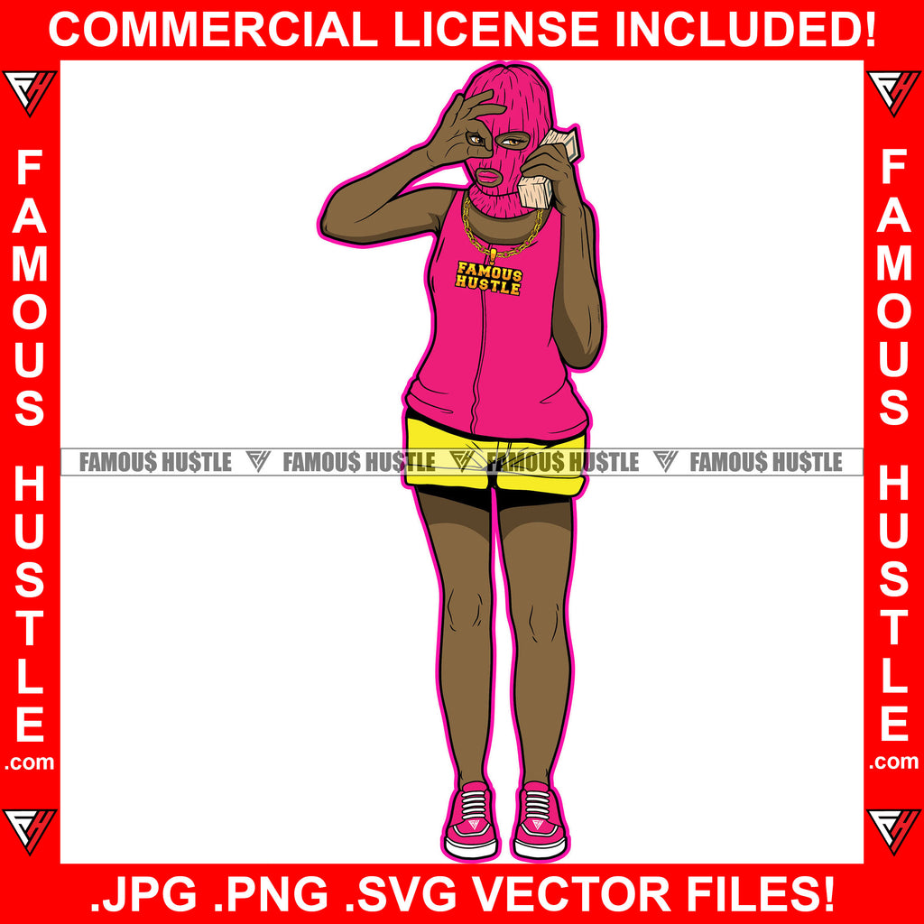 Cash On My Mind Sexy Gangster Woman Ski Mask Female Lady Money Stack P ...