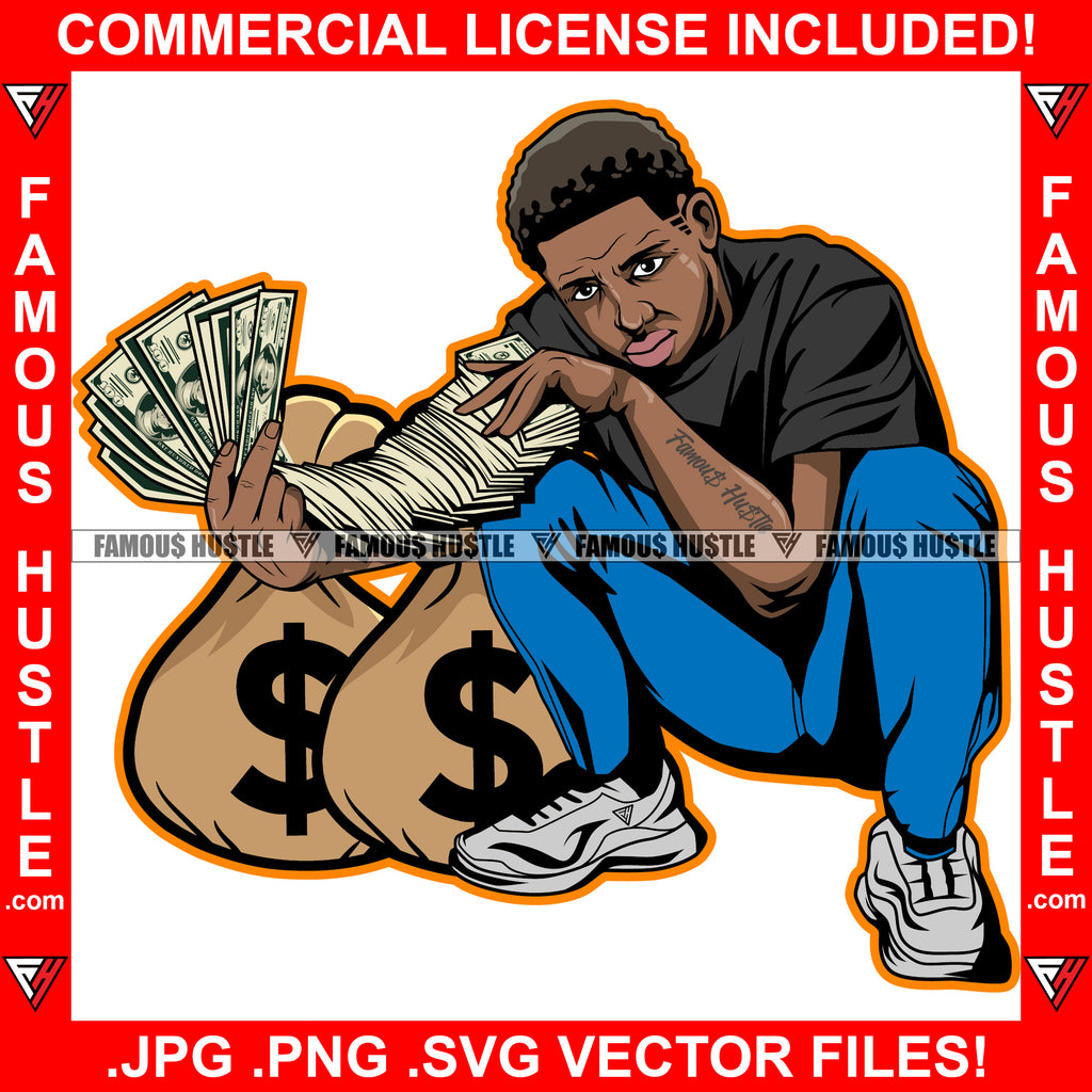 Mind On My Money Gangster Black Man Cash Bags Money Spread Arm Sneaker ...