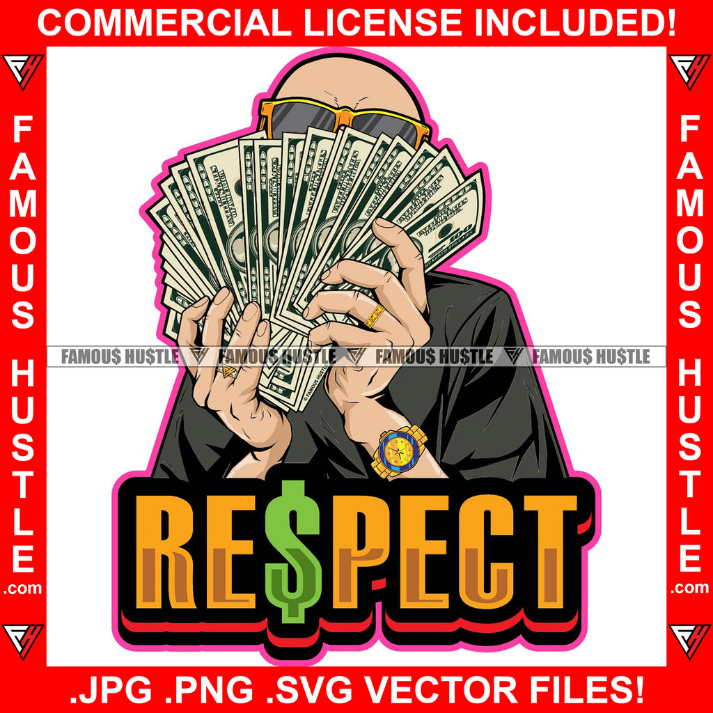 Respect Bald Gangster Man Cash Money Face Cover Gold Watch Hip Hop Rap ...