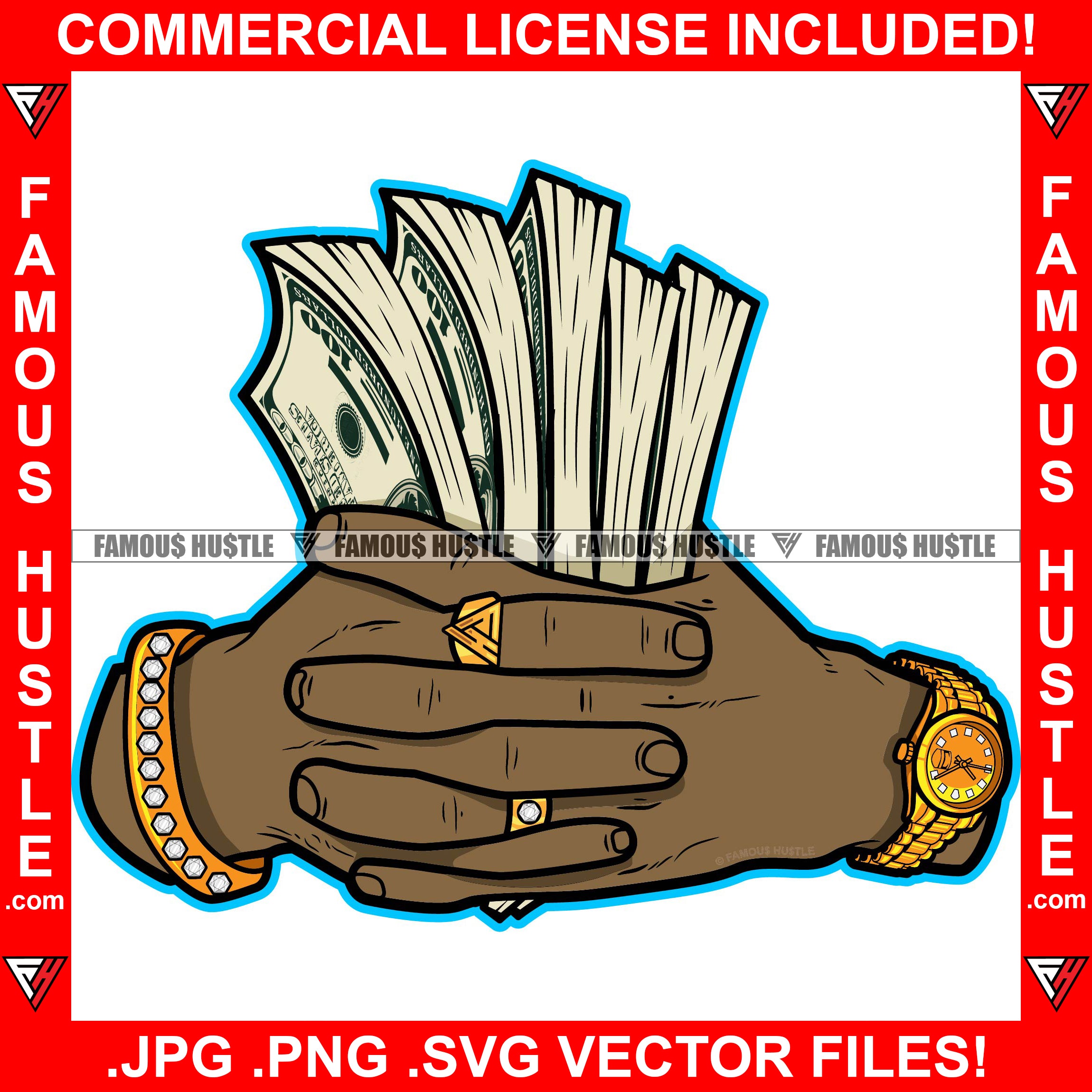 Money On Lock Gangster Black Hands Cash Gold Diamond Jewelry Watch Tat ...