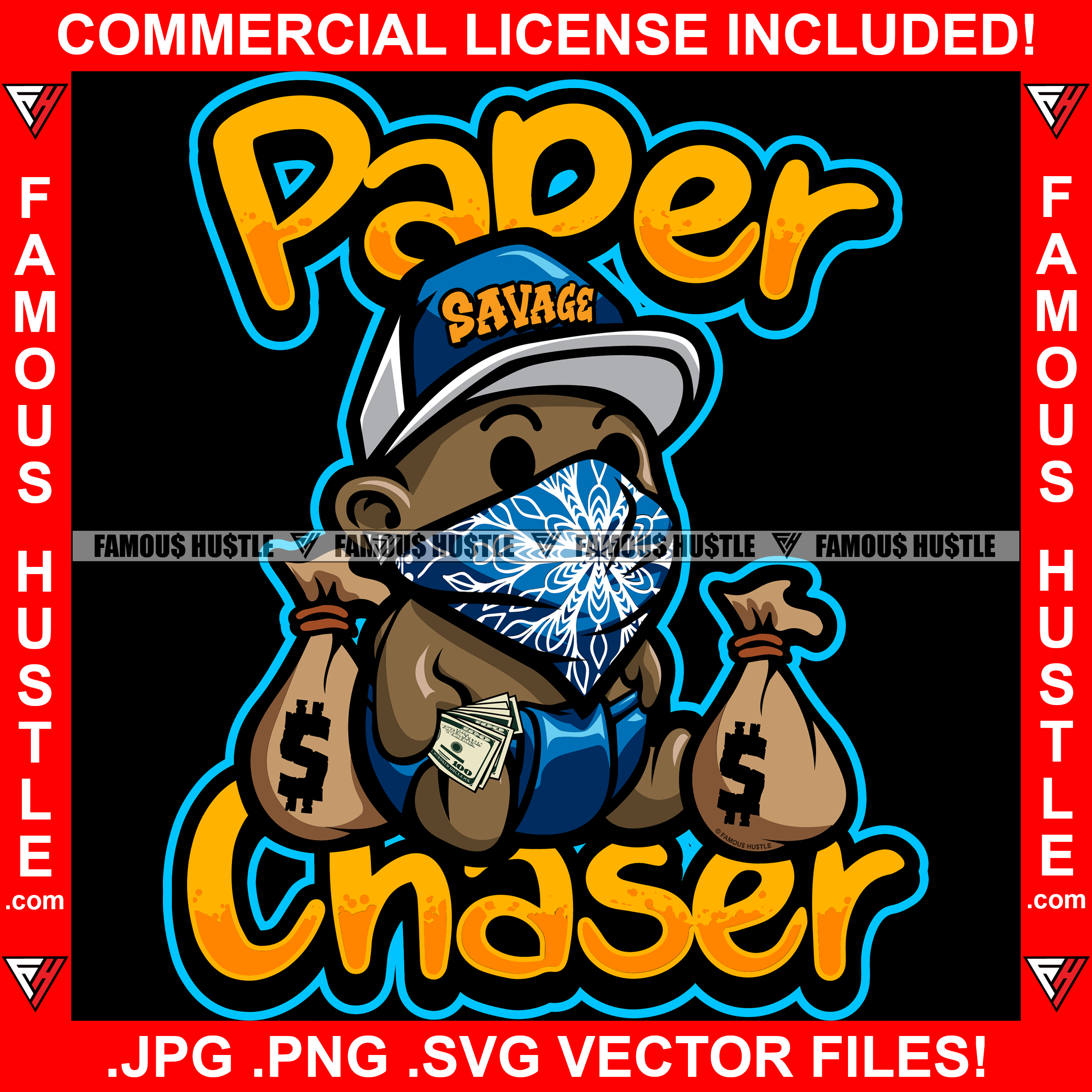 Paper Chaser Gangster Baby Black Boy Blue Bandanna Face Cover Mask Cap ...
