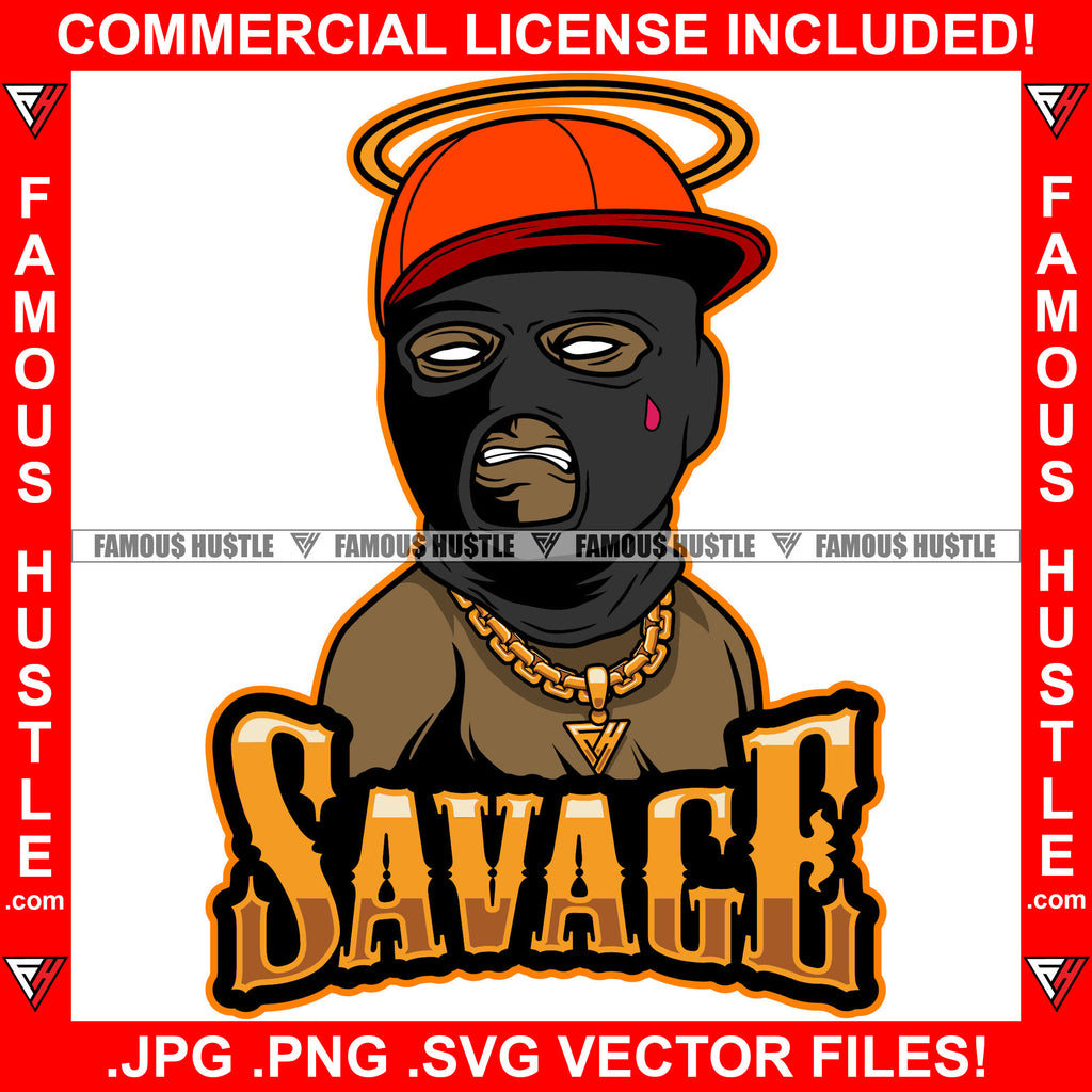 Savage Black Man Ski MaskGold Jewelry Dripping Baseball Cap Burglar Ha ...