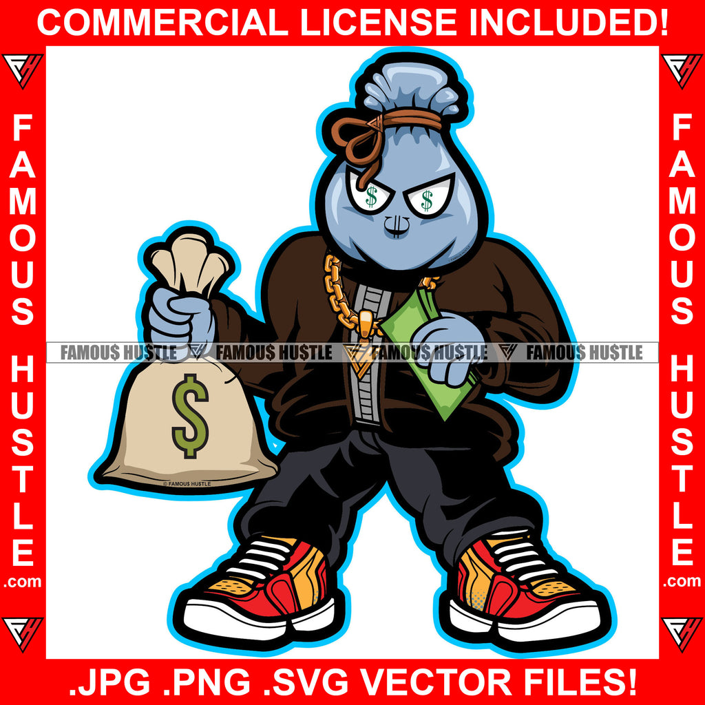 Money Bag Cartoon Character Gold Necklace Jewelry Cash Bag Dollar Sign ...