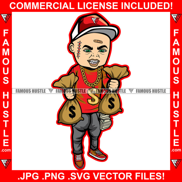 Cash Only Boy Gangster Mean Scar Face Stitches Cap Money Bags Dollar S ...