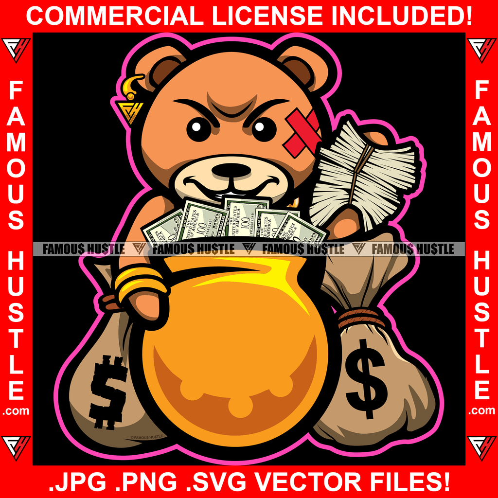 Money Magnet Gangster Scar Face Teddy Bear Gold Jewelry Cash Money Pot ...