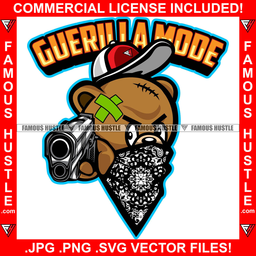 Guerilla Mode Gangster Teddy Bear Angry Scar Face Bandanna Cap Pistol ...