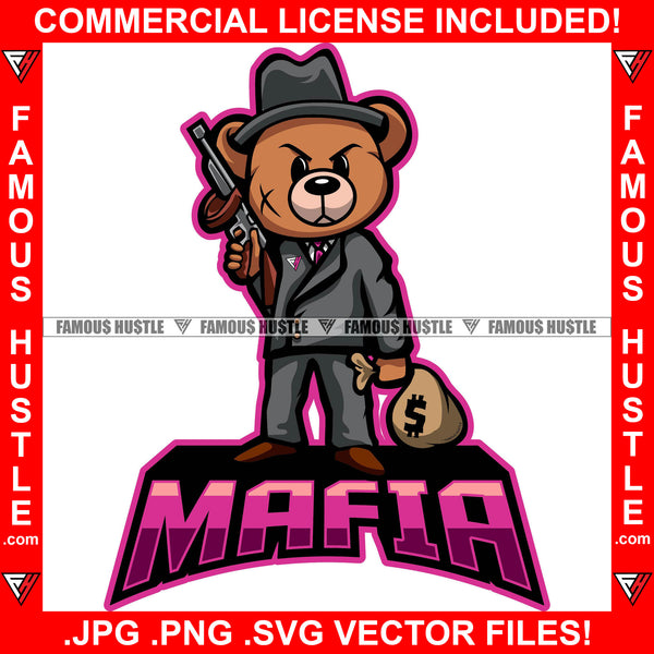 Mafia Gangster Red Teddy Bear Scar Face Black Suit Hat Tattoo Hip Hop ...