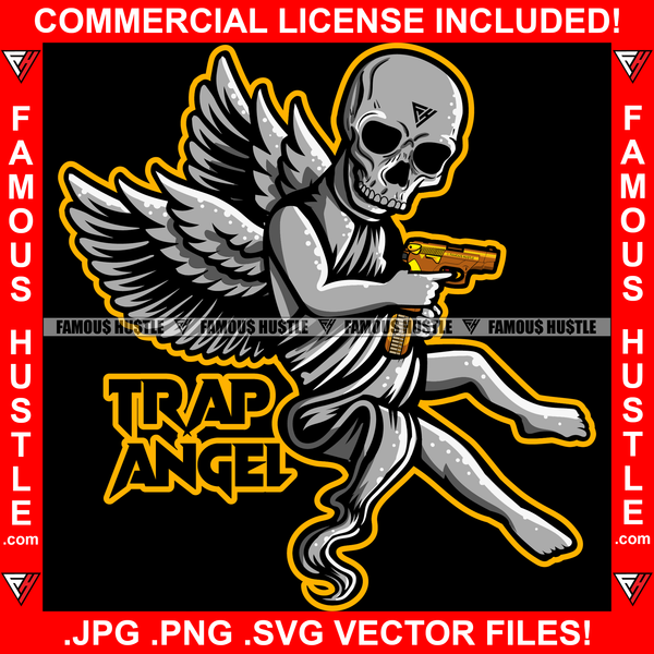 Trap Angel Gangster Skull Face Angel Wings Statue Tattoo Holding Gold ...