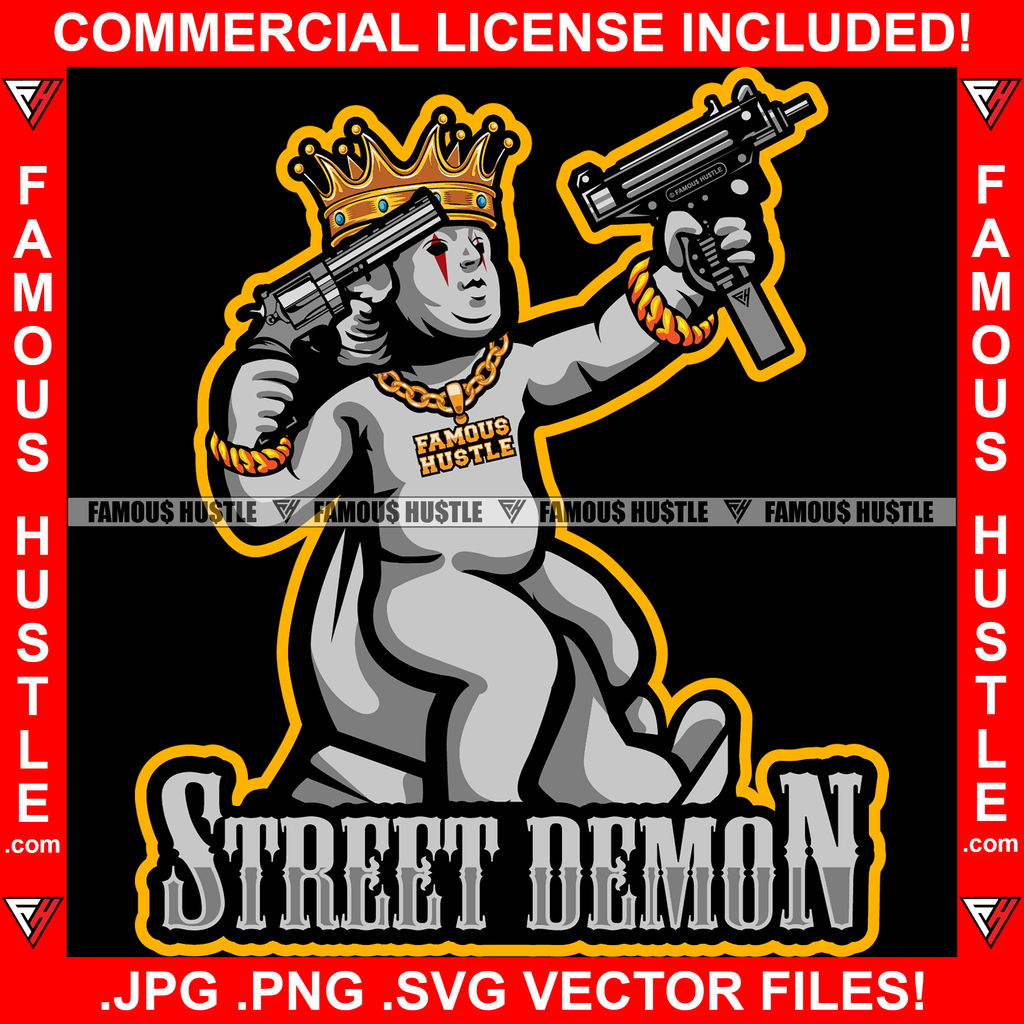 Street Demon King Gangster Devil Statue Machine Guns Gold Jewelry Neck ...