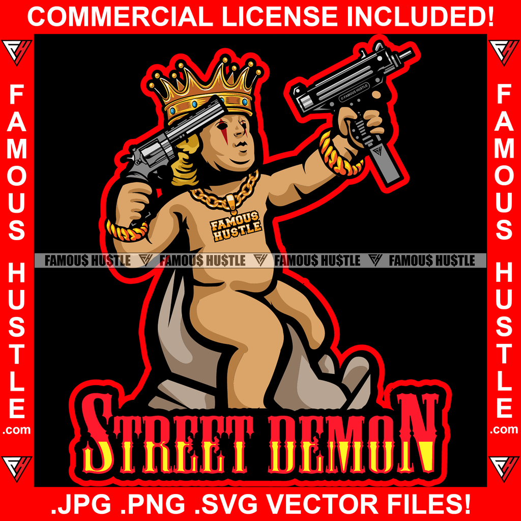 Street Demon King Gangster Devil Statue Machine Guns Gold Jewelry Neck – famoushustle