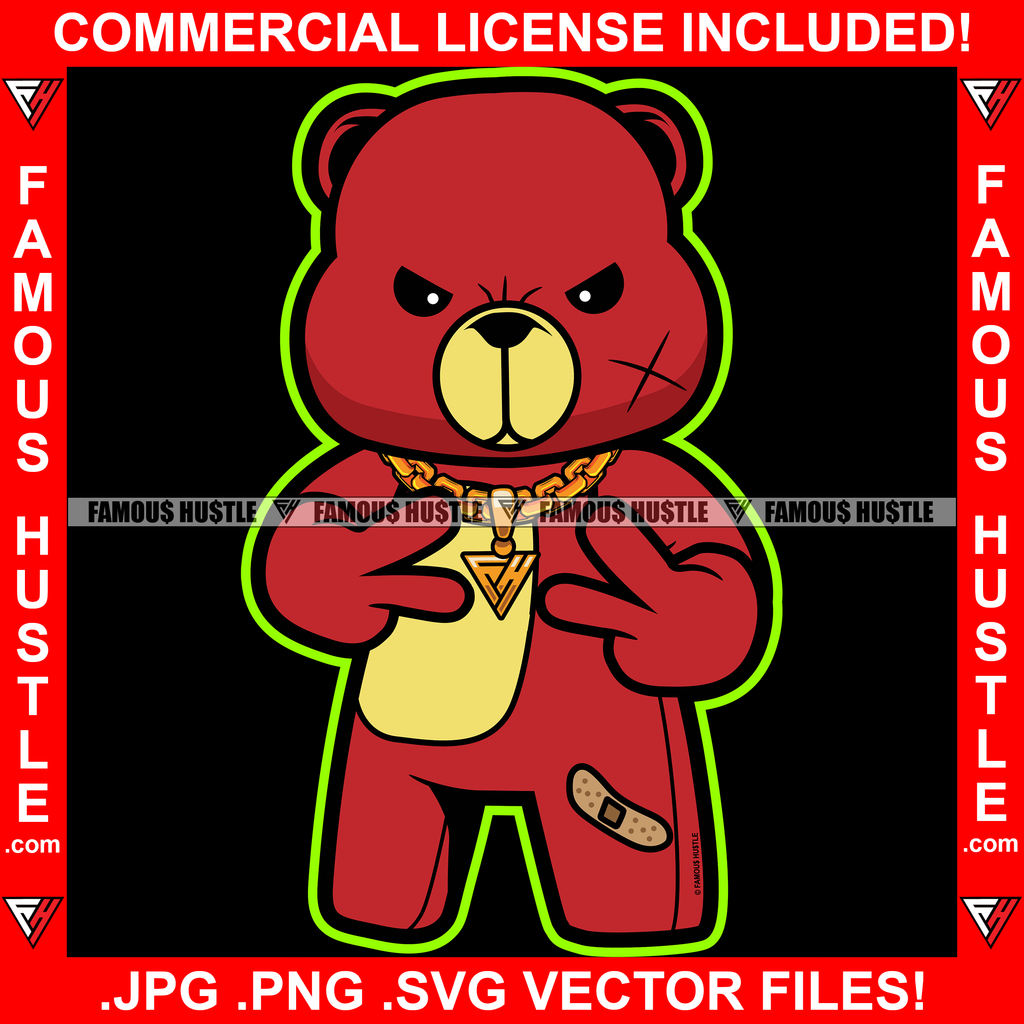 Gangster Red Teddy Bear Scar Angry Face Gold Jewelry Victory Signs Hip ...