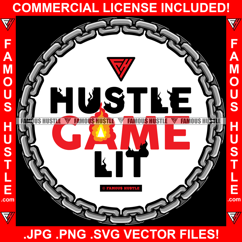 Hustle Game Lit Fire Chain Quote Rap Hip Hop Saying Trending Fashion H ...