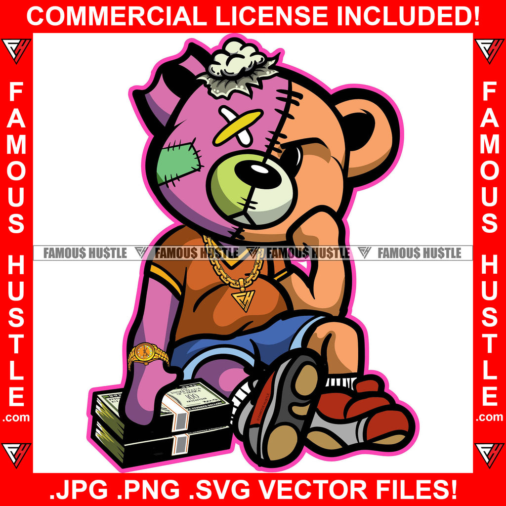 Loner Gangster Two Face Teddy Bear Cross Eye Stuffing Out Gold Jewelry ...