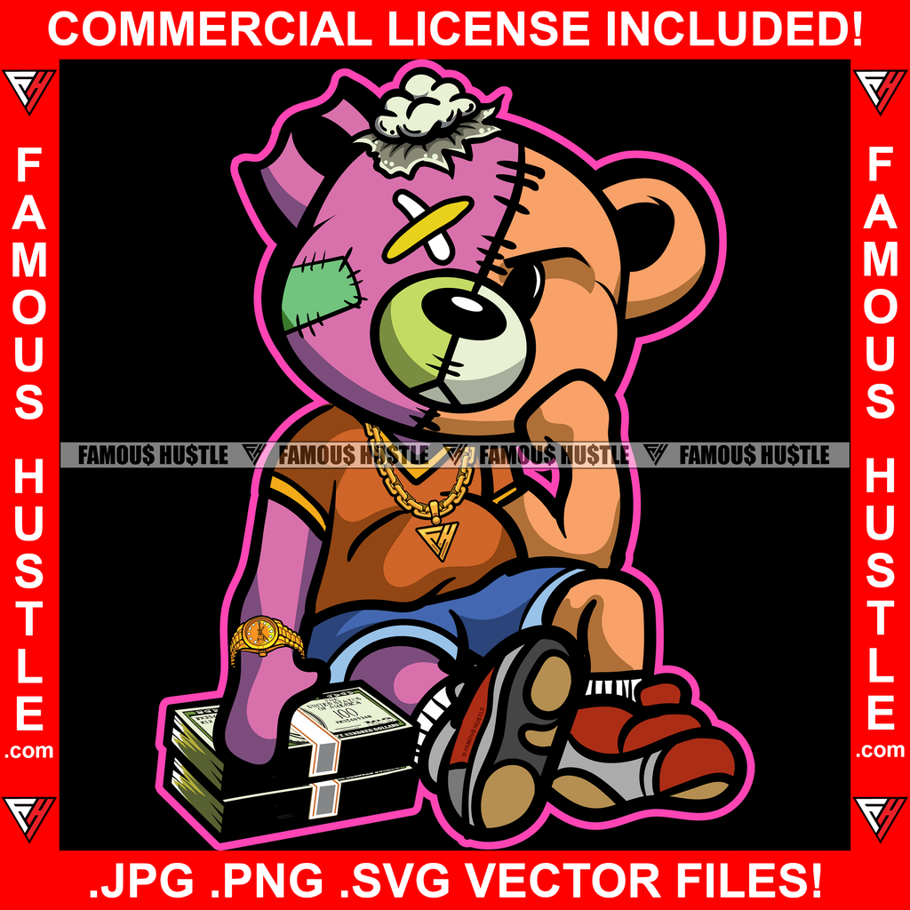 Loner Gangster Two Face Teddy Bear Cross Eye Stuffing Out Gold Jewelry ...