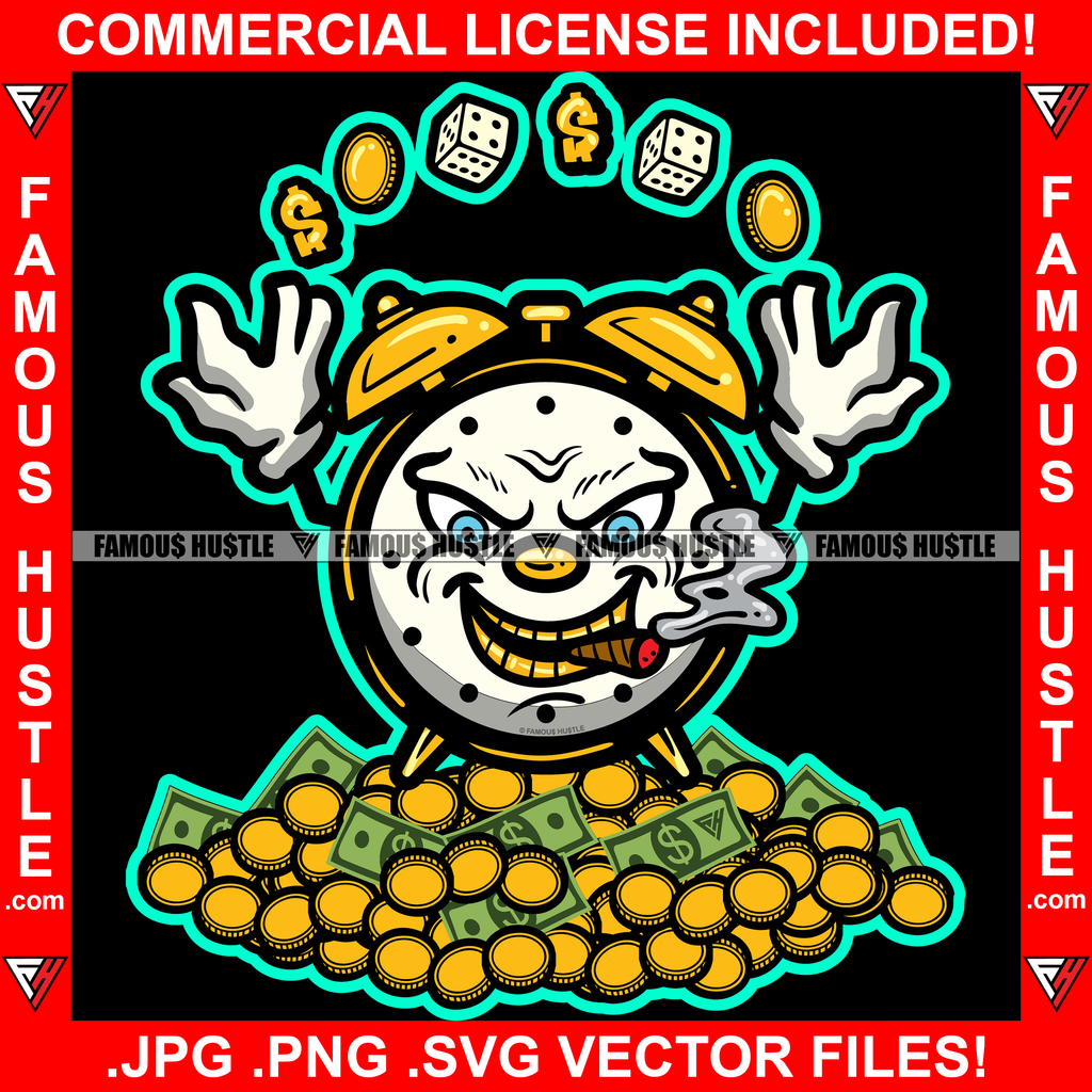 Time Is Money Gangster Alarm Clock Cartoon Character Mean Face Cigar S ...