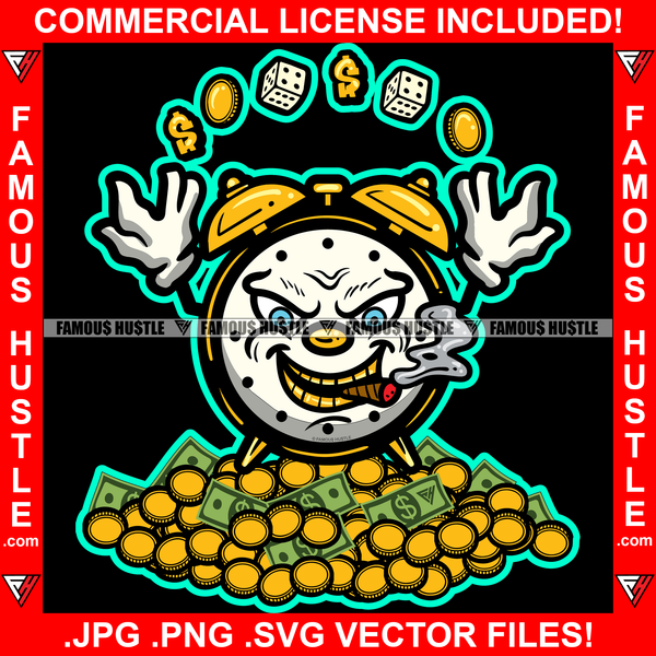 Time Is Money Gangster Alarm Clock Cartoon Character Mean Face Cigar S ...