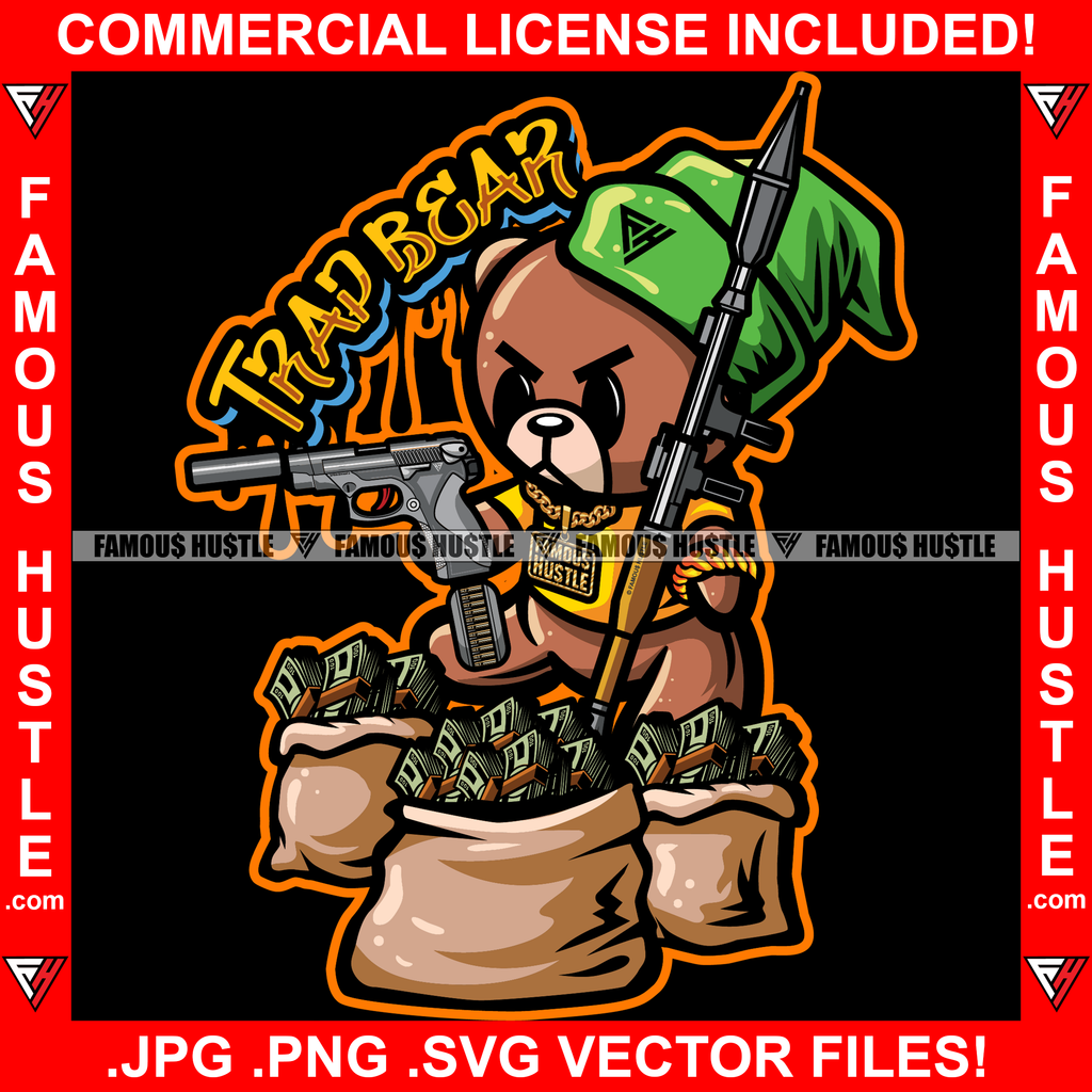 Trap Gangster Angry Teddy Bear Gold Necklace Machine Gun Rocket Launch ...