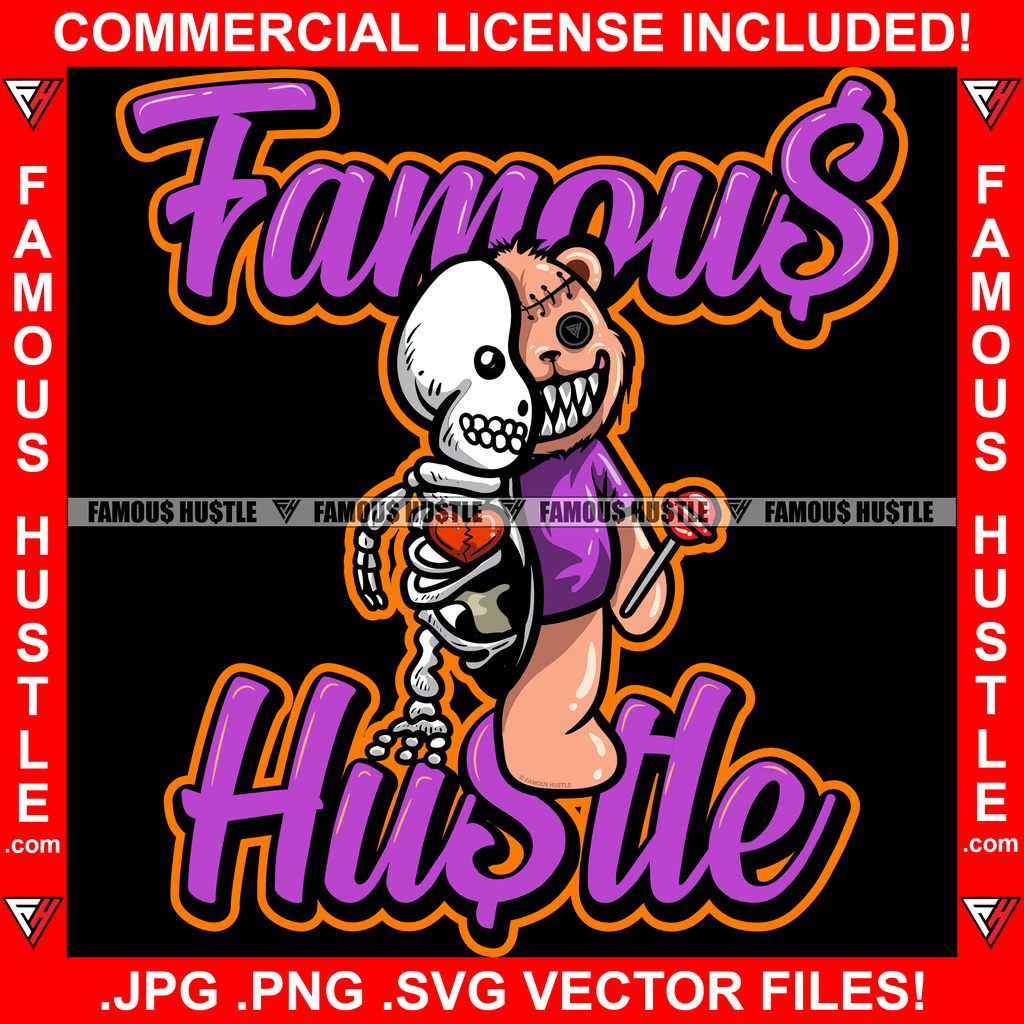 Famous Hustle Horror Gangster Teddy Bear Half Body Bones Skeleton Shar ...