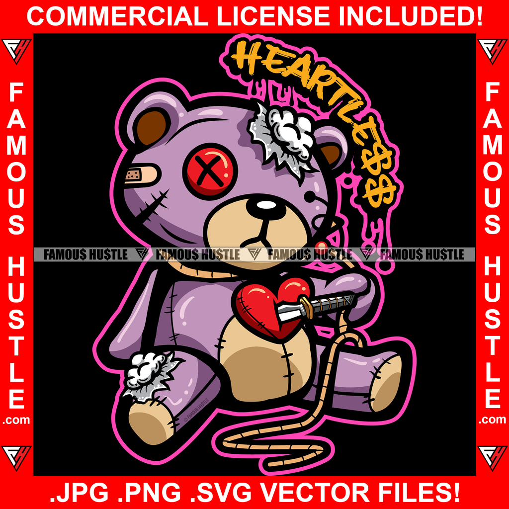 Heartless Famous Hustle Cute Gangster Horror Beat Up Teddy Bear Scar F ...