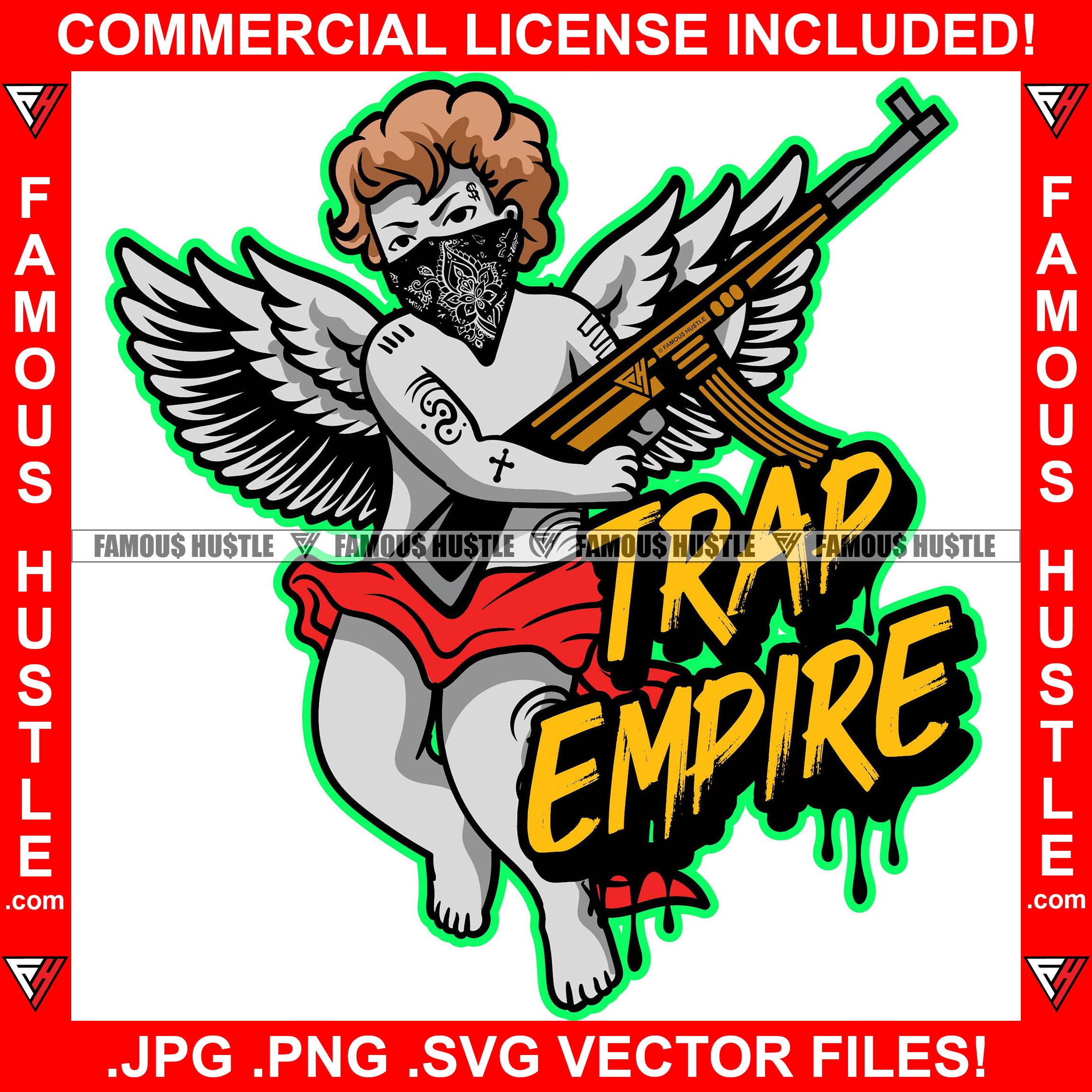 Trap Empire Dripping Gangster Wings Statue Red Hairs Machine Gun Face ...