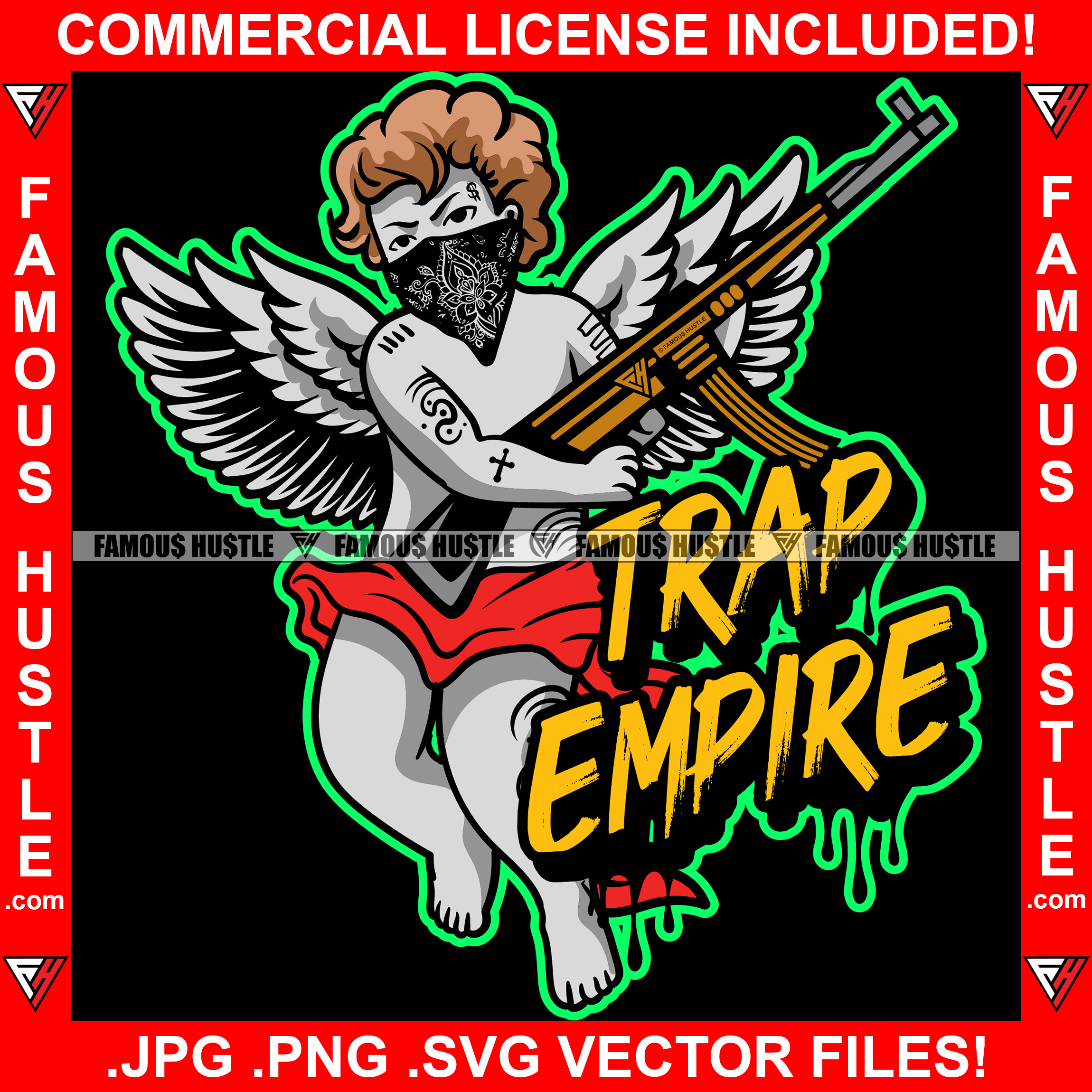 Trap Empire Dripping Gangster Wings Statue Red Hairs Machine Gun Face ...