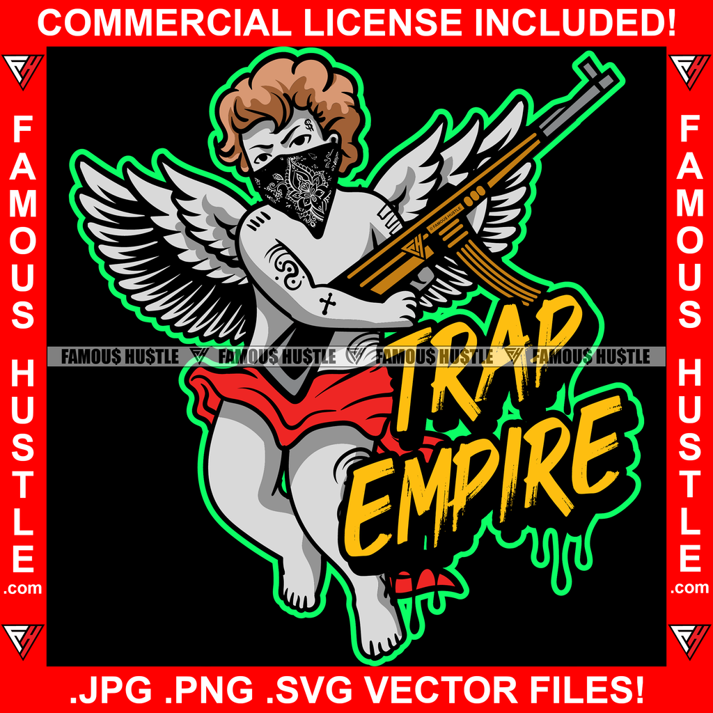 Trap Empire Dripping Gangster Wings Statue Red Hairs Machine Gun Face ...