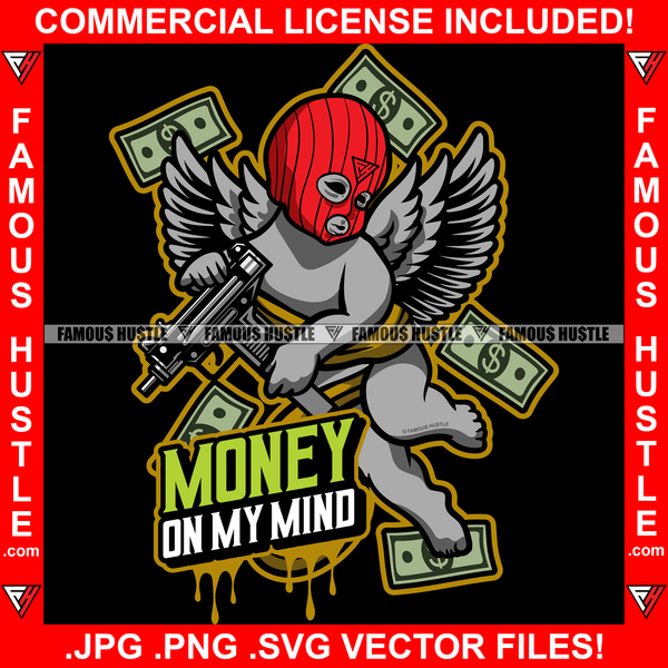 Money On My Mind Dripping Gangster Baby Statue Red Ski Mask Wings Mach ...