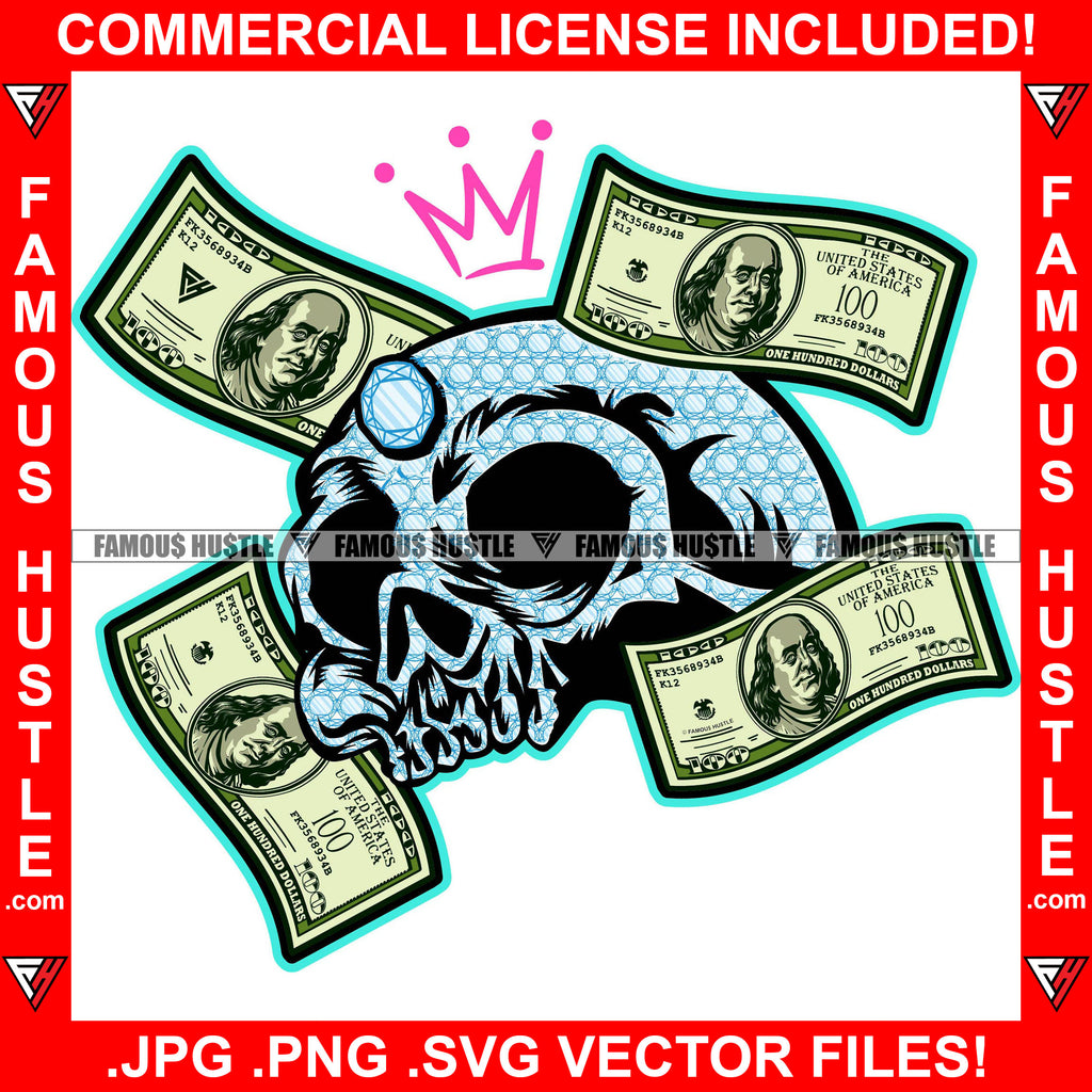 Trench King Skull Face Necklace Chain $100 Bill Cash Money Falling Hip ...