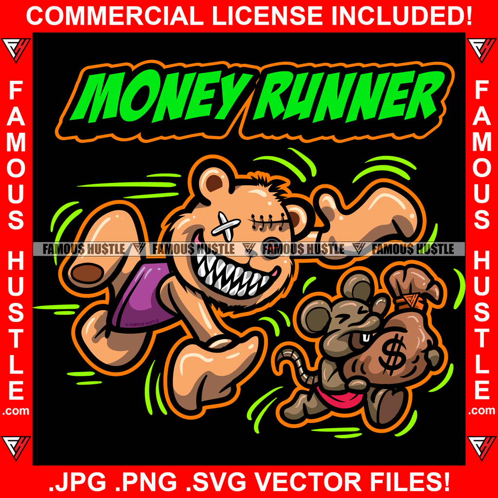 Money Runner Horror Teddy Bear Stitches Cross Eye Sharp Teeth Catching ...