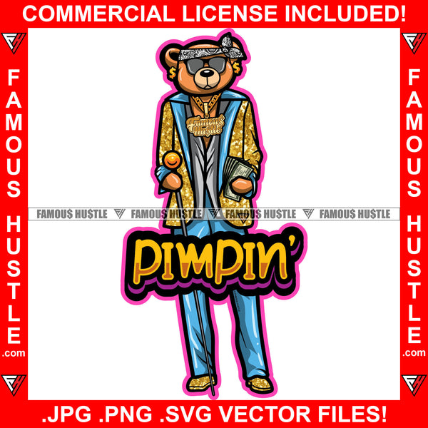 Pimpin' Gangster Boss Teddy Bear Head Bandanna Black Sunglasses Luxury ...