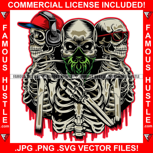 Hear No Evil Speak No Evil See No Evil Three Three Skull Skeleton Midd ...