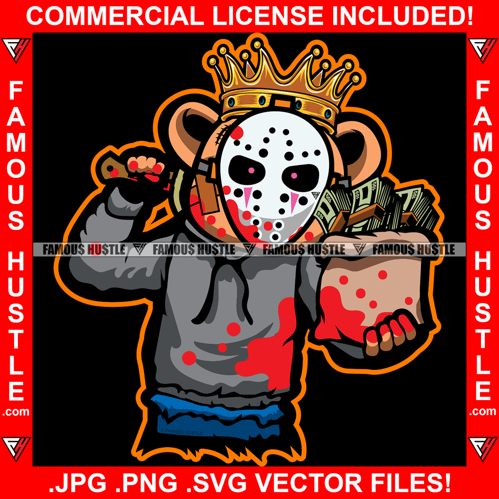 Gangsta Blood Horror Gangster King Teddy Bear Hockey Bloody Knife Cash ...