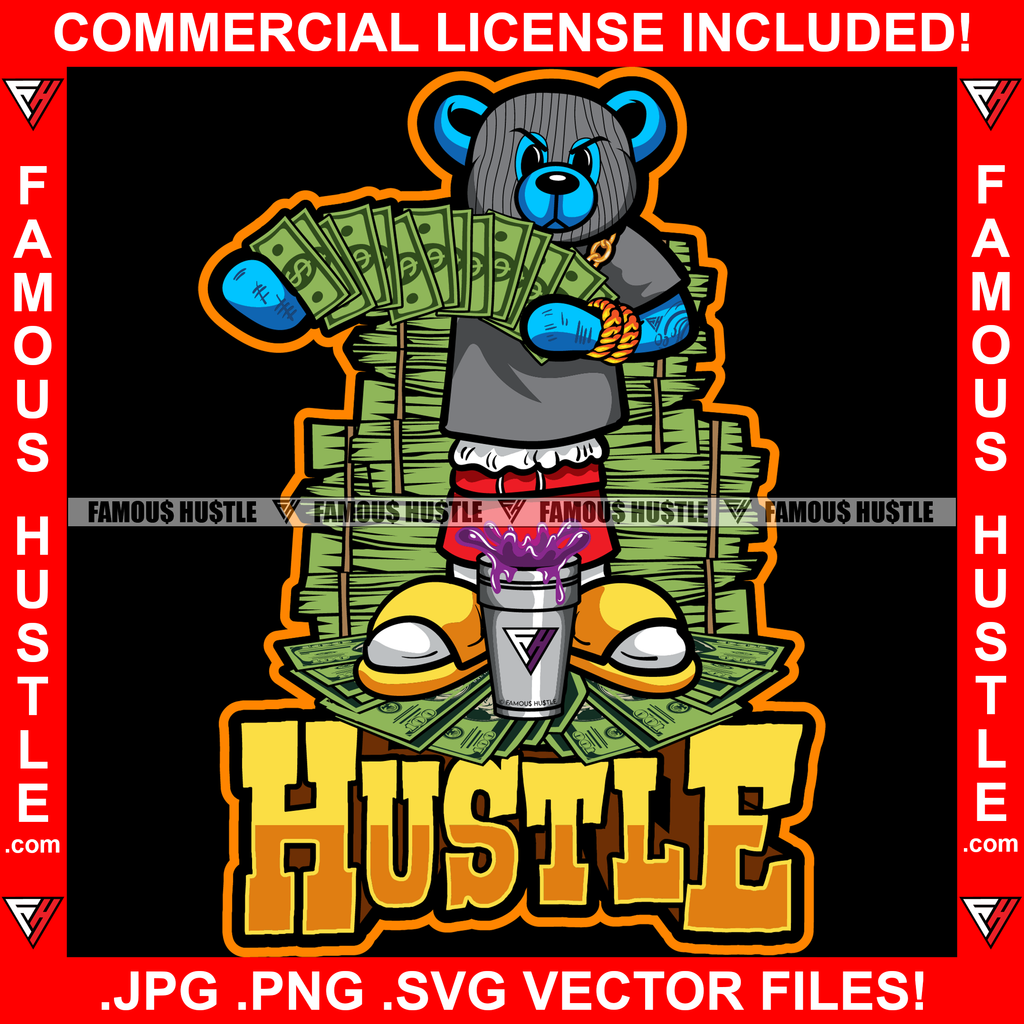 Hustle Gangster Teddy Bear Ski Mask Gold Jewelry Cash Money Stacks Pur ...