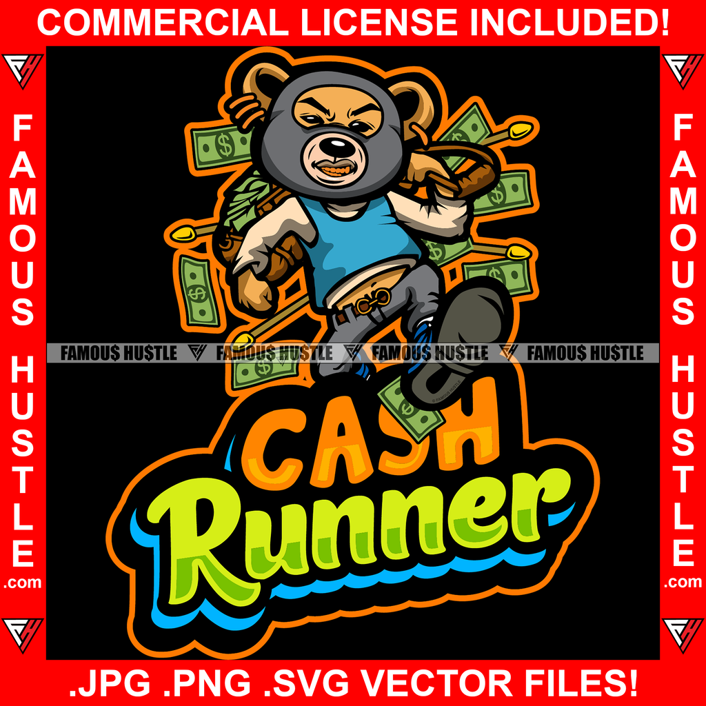 Cash Runner Gangster Teddy Bear Ski Mask Gold Teeth Cash Money Bag Hip ...