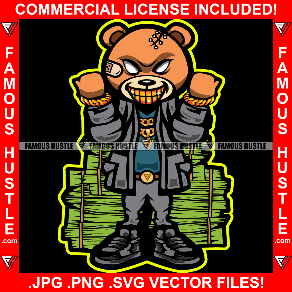 Famous Hustle Gangster Horror Teddy Bear Staples Scar Face Stitches Wh ...