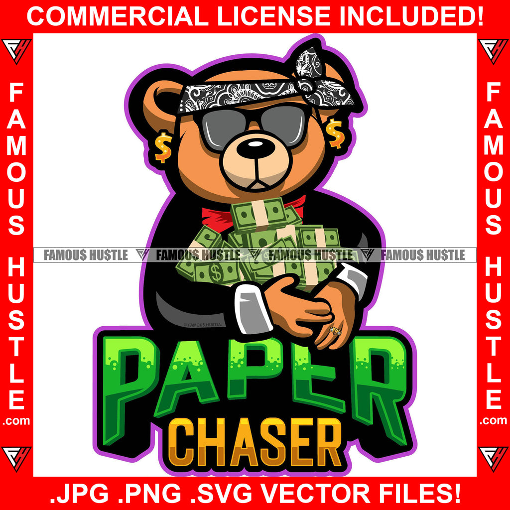 Paper Chaser Gangster Teddy Bear Head Bandanna Black Glasses Dollar Si ...