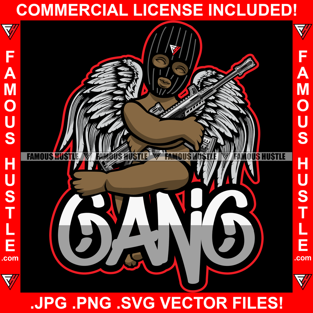 Gang Street Angel Wings Statue Ski Mask Machine Gun Hip Hop Rap Rapper ...