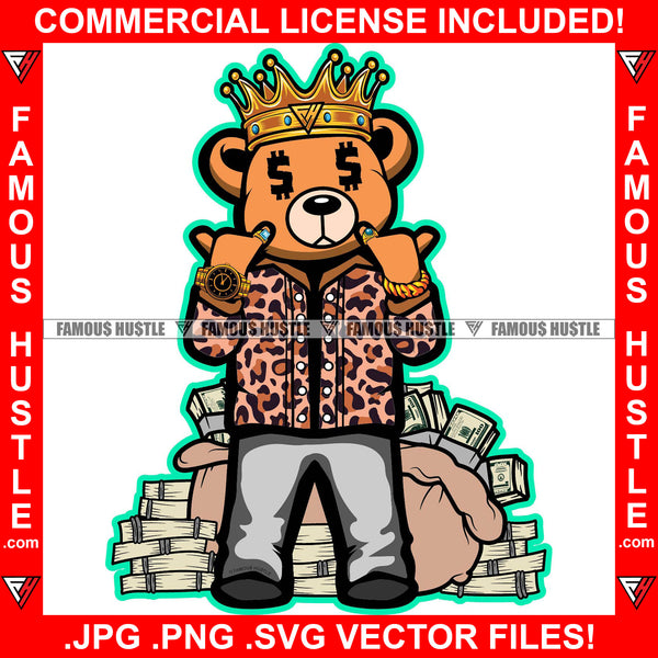 Self Made King Gangster Teddy Bear Dollar Sign Eyes Cash Money Bag Bun ...