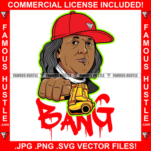 Bang Dripping Gangster President Ben Franklin Face Red Cap Gold Gun Ta ...