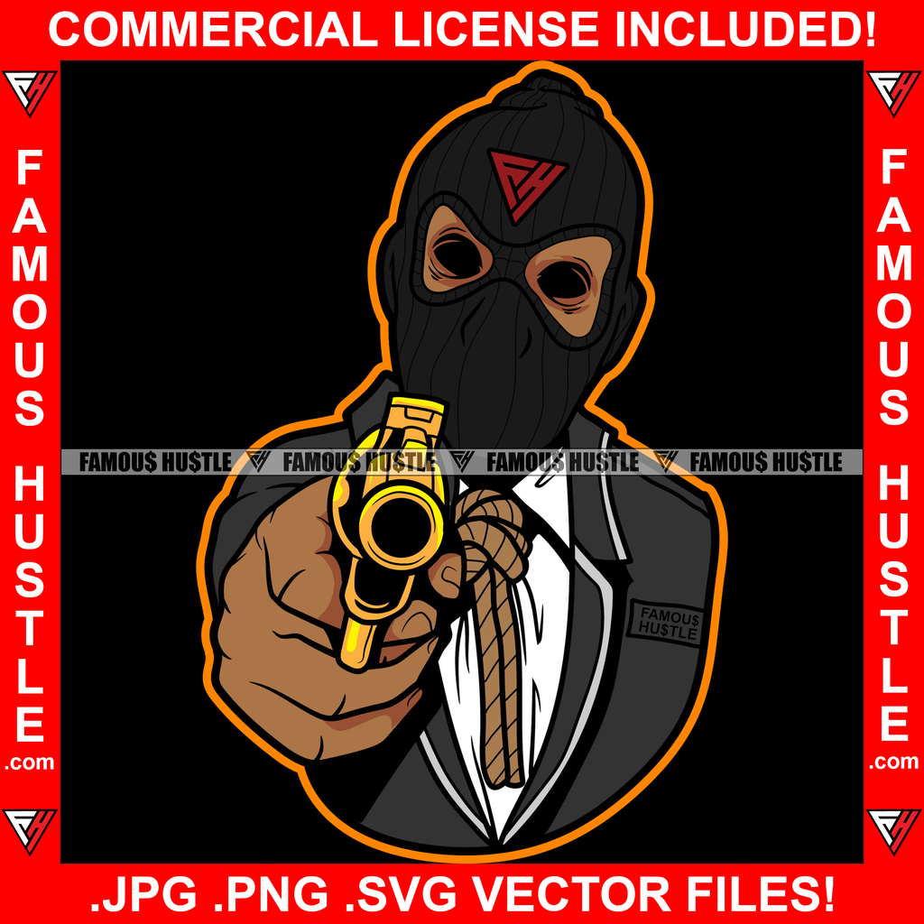 Cash Withdrawal Gangster Black Ski Mask Holding Gold Machine Gun Hip H ...